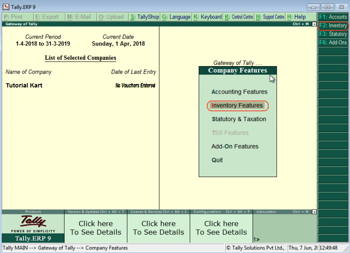 Inventory Features In Tally F2 Inventory TutorialKart