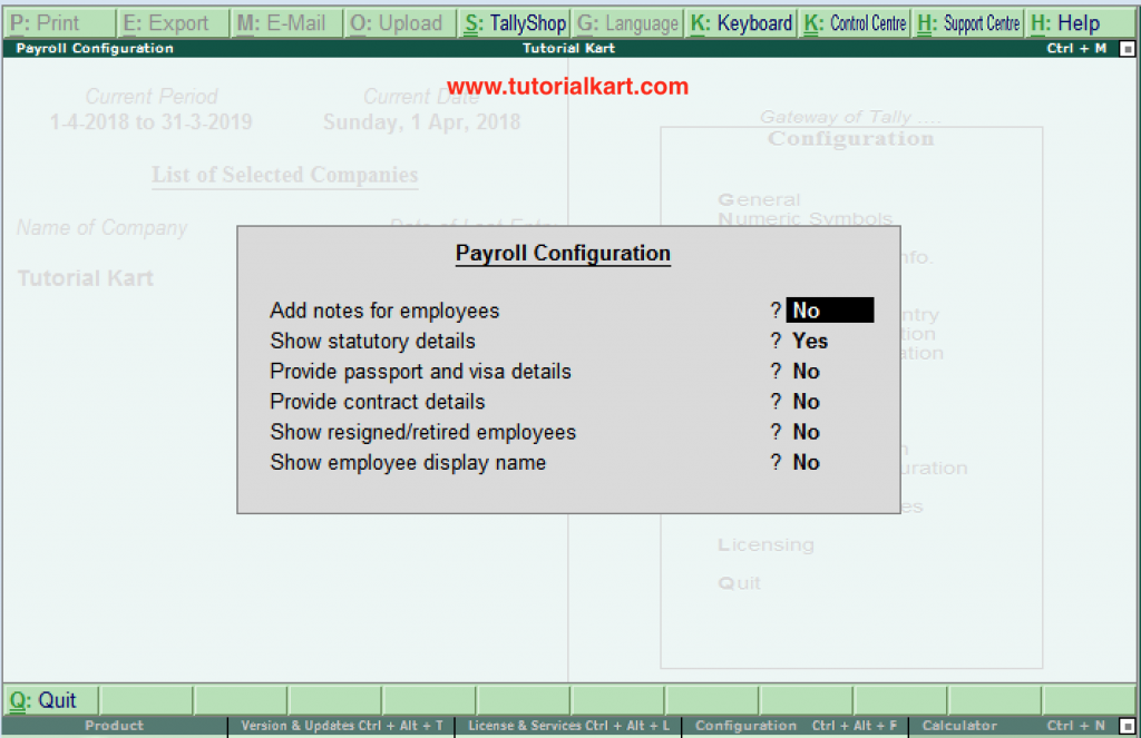 Configurations in Tally ERP 9 (F12: Configuration)
