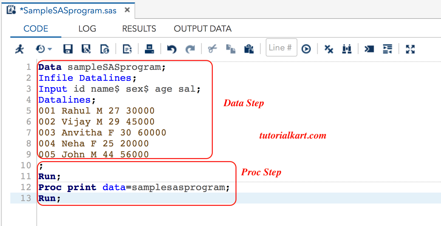 Writing Our First Sample SAS Program TutorialKart