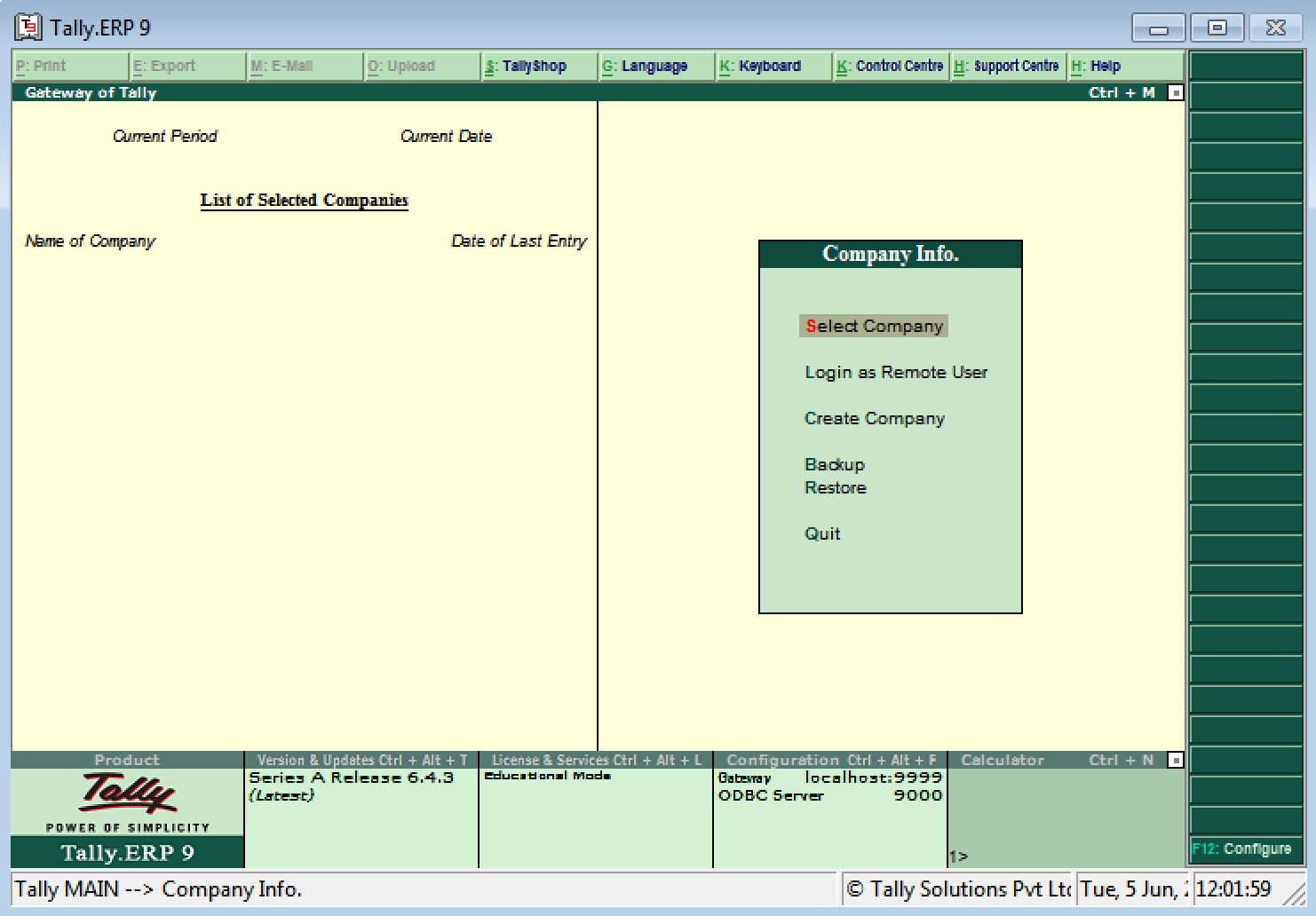 Tally Screen Components - Tally ERP 9 Training Tutorials | TutorialKart Tally Screen Components - Tally ERP 9 Training Tutorials | TutorialKart