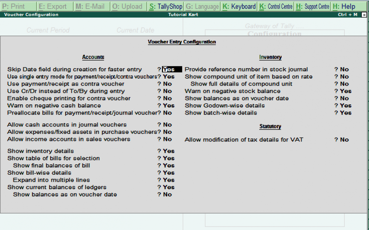 Configurations in Tally ERP 9 (F12: Configuration)