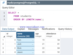 PostgreSQL - ORDER BY - Ascending and Descending Orders