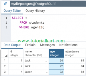 PostgreSQL - WHERE clause