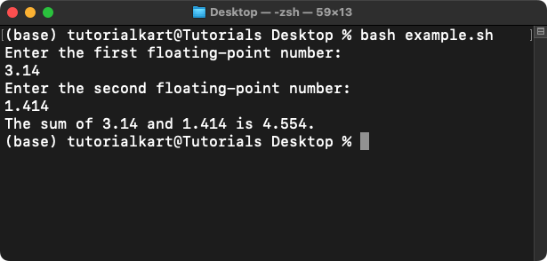 Bash Floating Point Addition - Examples