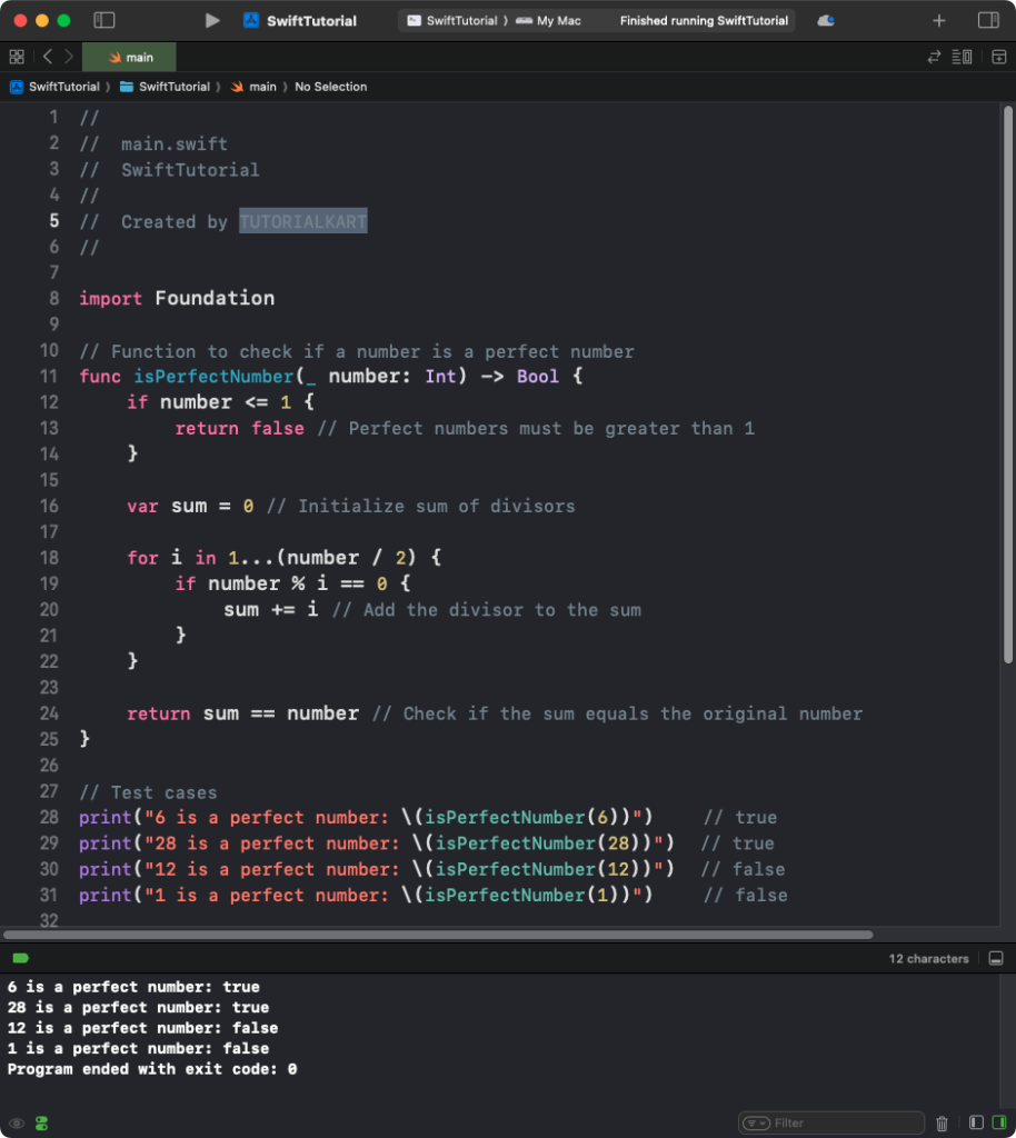 Swift - Check Perfect Number