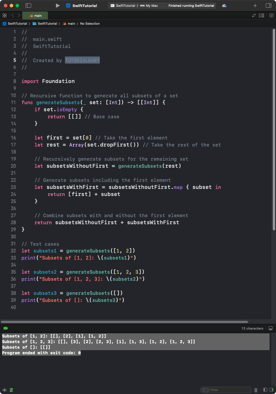 Swift - Generate all Subsets of a Set using Recursion