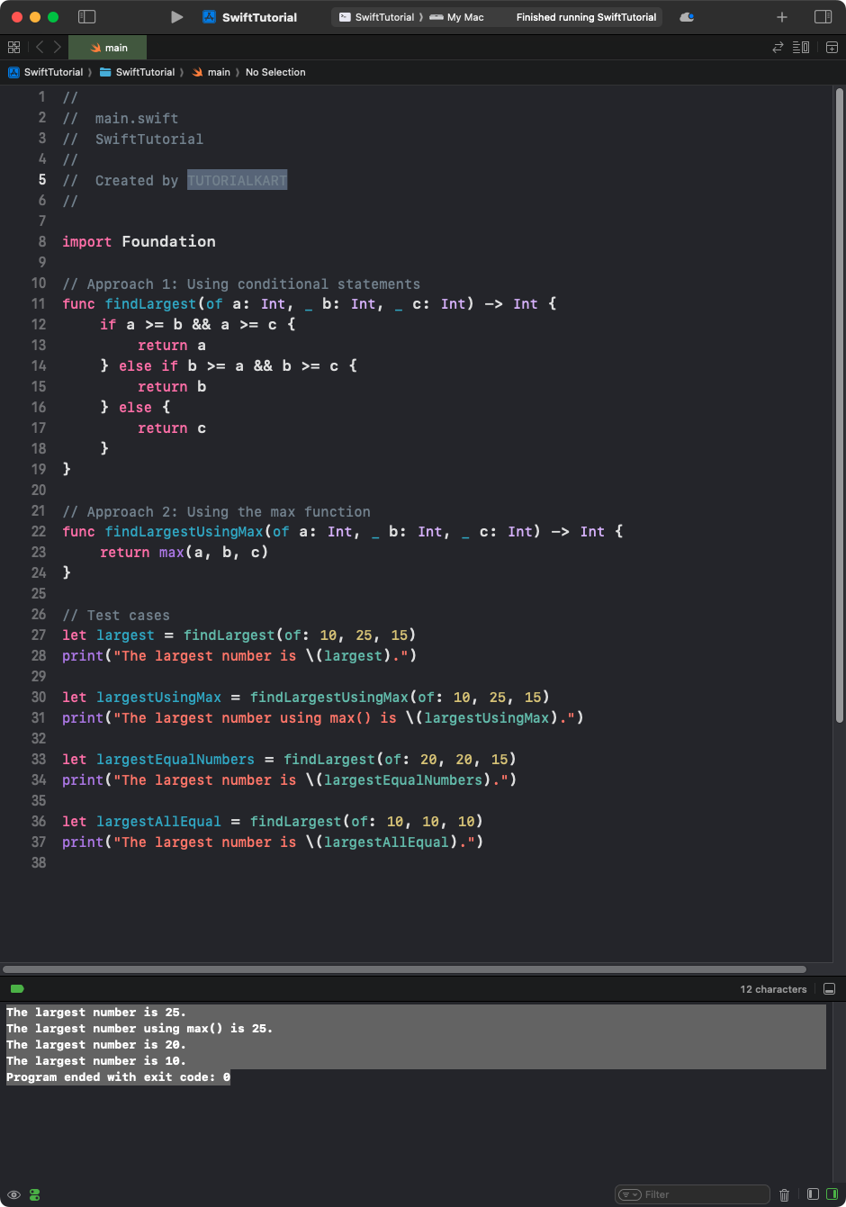 Swift - Find the largest of three numbers