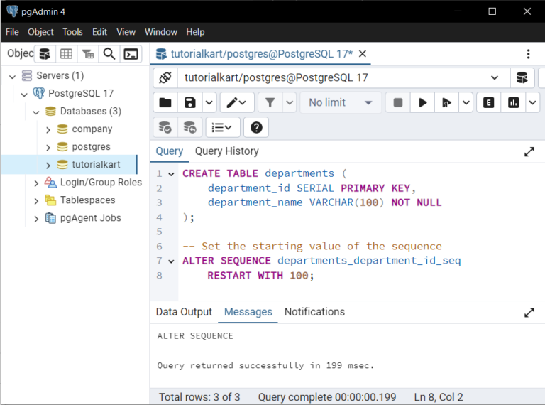 PostgreSQL - Create Table with Primary Key Autoincrement