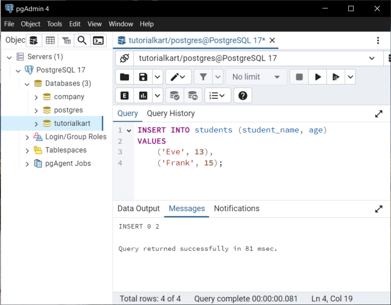 Postgresql Insert Multiple Rows Into Table Examples