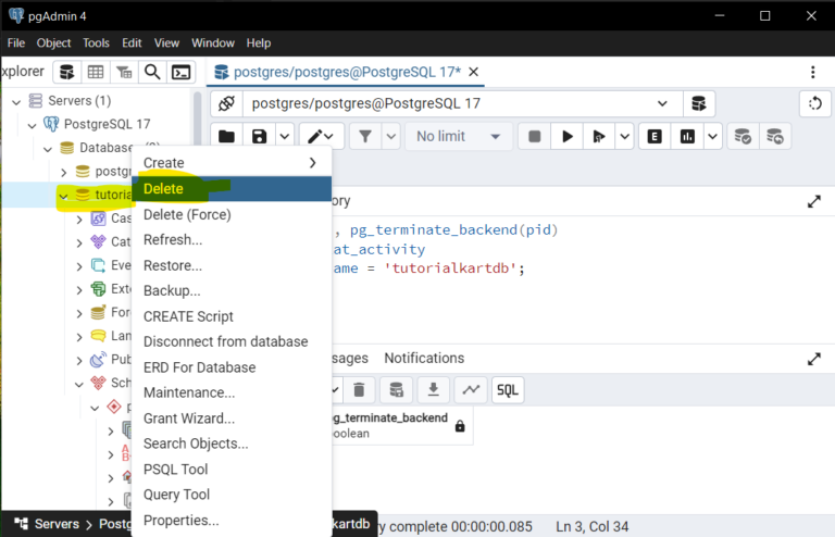 How to Delete a Database in pgAdmin 4