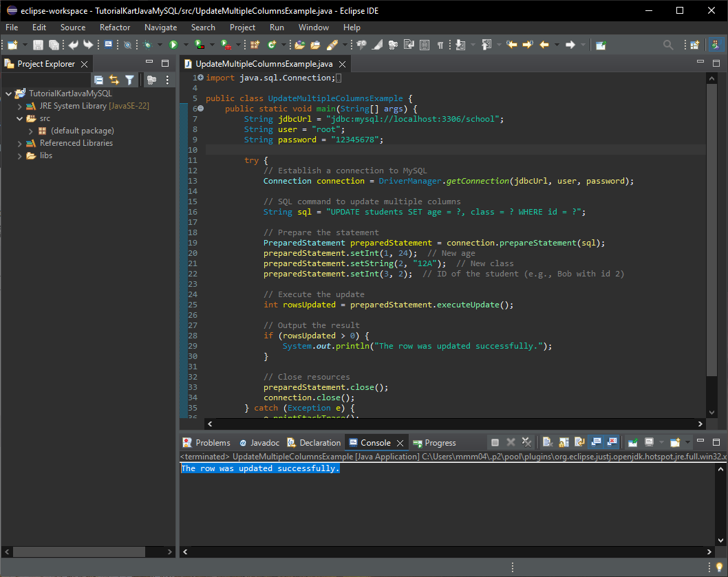 Java MySQL - UPDATE Row(s) - Detailed Steps