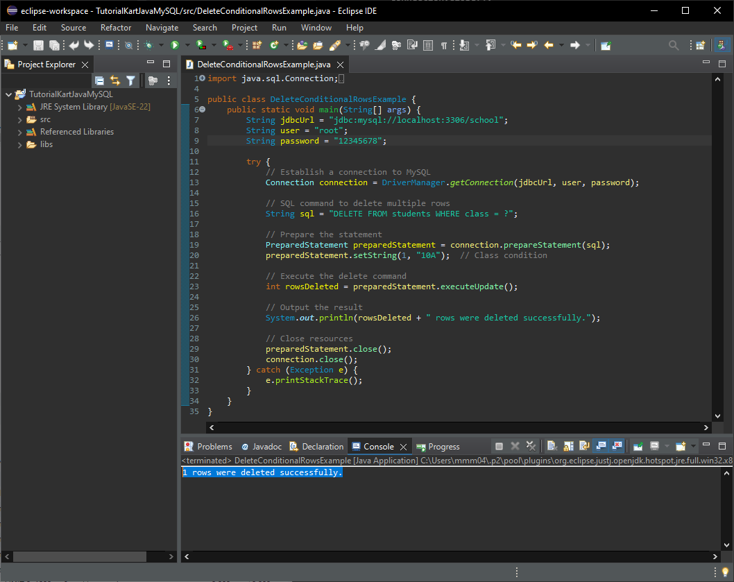 Java MySQL - DELETE Row(s) - Step by Step Examples