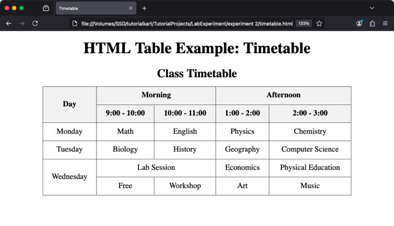 Lab Experiment 2: HTML Tables, Forms, and Frames