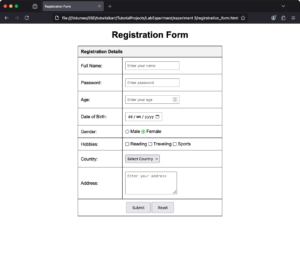 Lab Experiment 2: HTML Tables, Forms, and Frames
