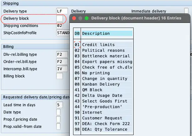 Defining Delivery Block reasons in SAP
