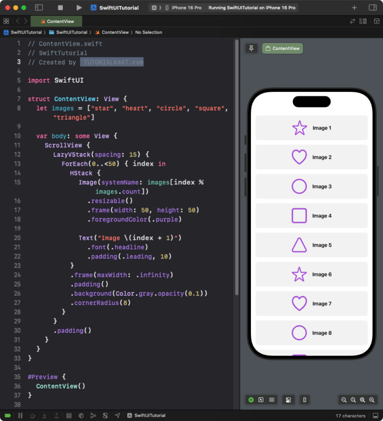 SwiftUI LazyVStack - Syntax and Basic Examples