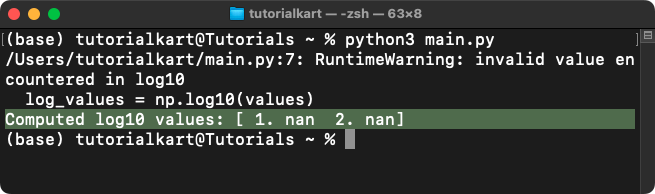 NumPy log10() - Base-10 Logarithm of Elements in Array