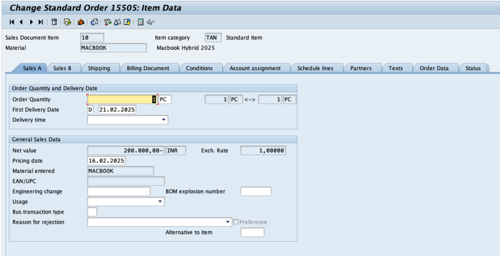 Structure of a Sales Order in SAP
