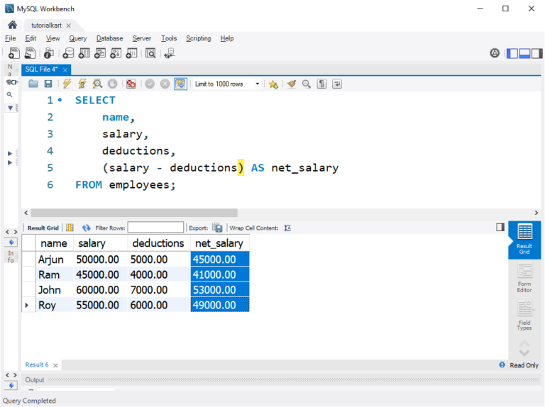 SQL Subtraction Operator