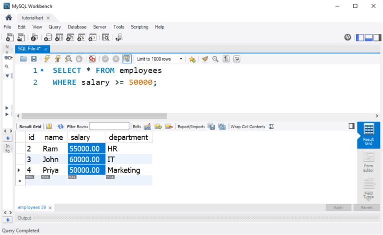 SQL Greater Than or Equal To Operator (>=)