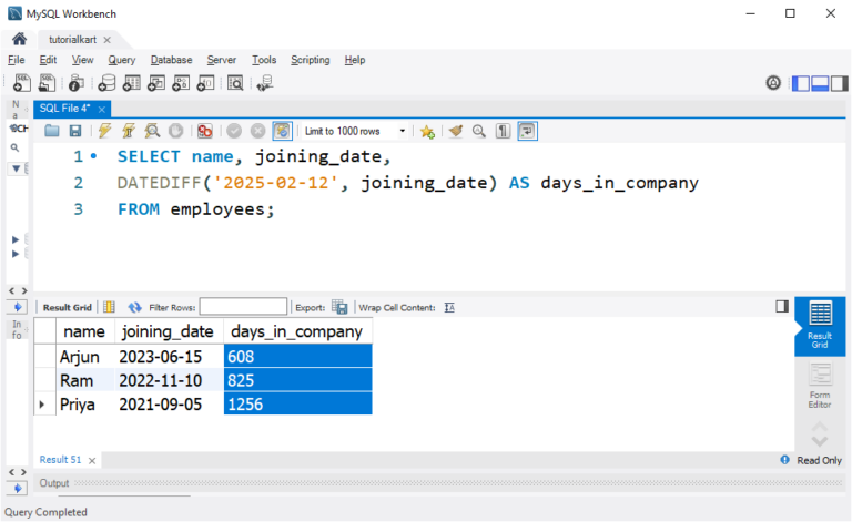 SQL DATEDIFF Function