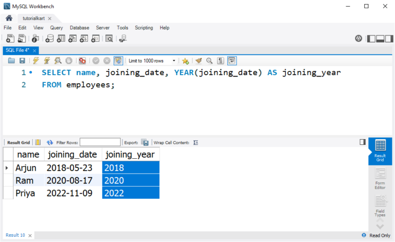 SQL YEAR Function
