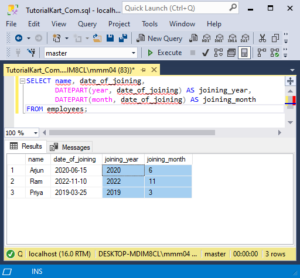 SQL DATEPART() Function