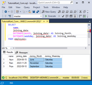 SQL DATENAME() Function