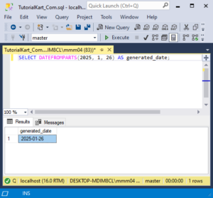 SQL DATEFROMPARTS() Function