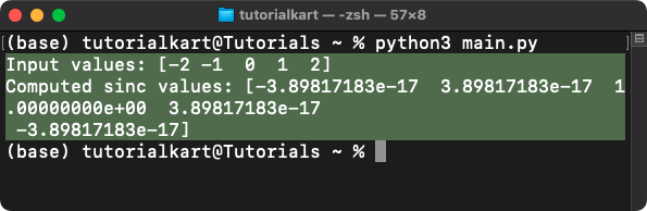 NumPy sinc() - Normalised Sinc Function