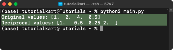 NumPy reciprocal() - Reciprocal of Each Element in Array