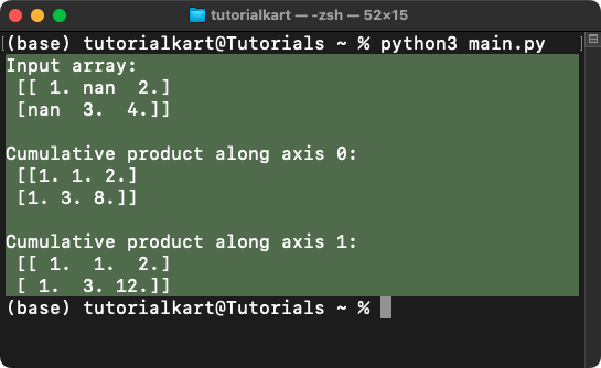 NumPy nancumprod() - Cumulative Product of Array