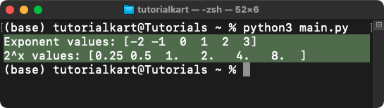 NumPy exp2() - 2 Raised to the Power of Each Element in Array