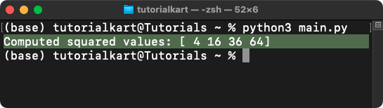 NumPy square() - Square of Input Array Element-wise