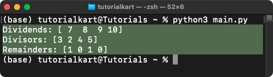 NumPy fmod() - Remainder of Division of Two Arrays Elementwise
