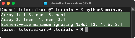 NumPy fmin() - Minimum of Two Arrays Ignoring NaNs