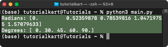 NumPy degrees() - Convert Radians to Degrees