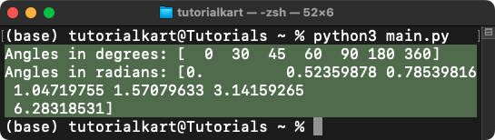NumPy radians() - Convert Degrees to Radians