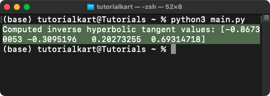 NumPy arctanh() - Inverse Hyperbolic Tangent